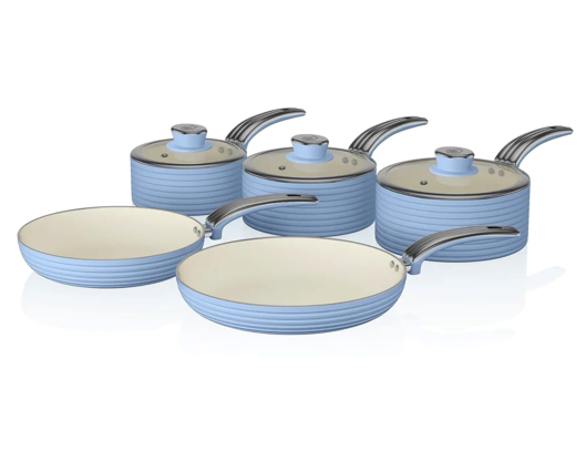 Swan Retro 5 Piece Pan Set Blue | Fair for You